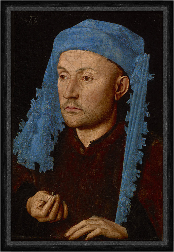 Man in a Blue Cap Jan van Eyck Kopftuch Männer Ring Tracht Gesicht Faks ...